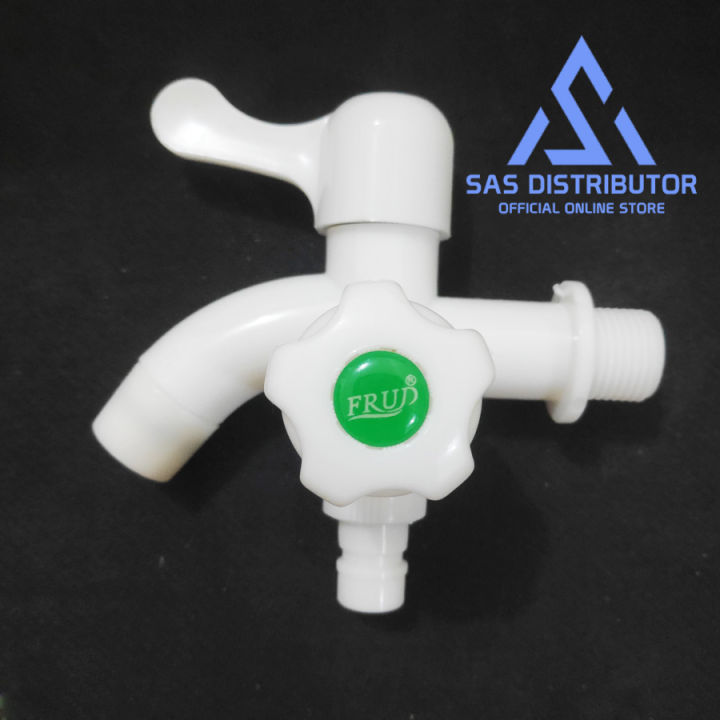 Kran Air Cabang 2 PVC Frud/Keran Tembok 1/2" inch Plastik/Kran Dua ...