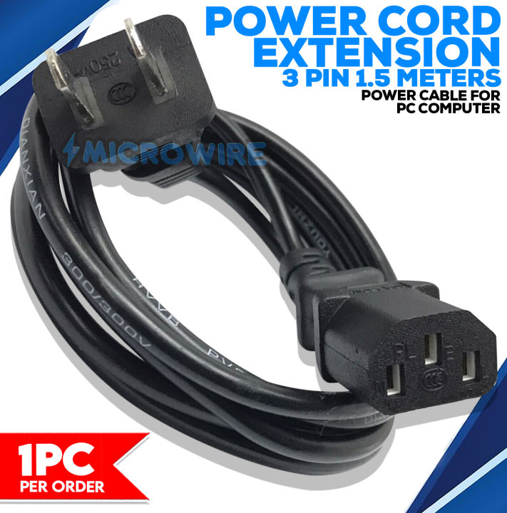 1.5M 3 Pin Power Extension Cords US Plug Power Cable For PC Computer | Lazada PH