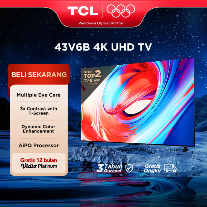 [4K Google TV] TCL 43 Inch V6B - Smart UHD - T-Screen - Dolby Audio - HDR10 - AiPQ Processor ...
