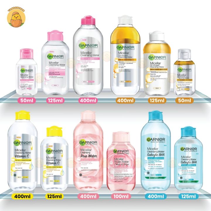GARNIER MICELLAR WATER PINK BLUE BI-PHASE OIL VIT C 50ML 125ML 400ML ...