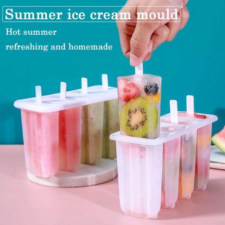 4Cells DIY Popsicles Mold Ice Cream Mould Food Grade PP Popsicle Maker ...