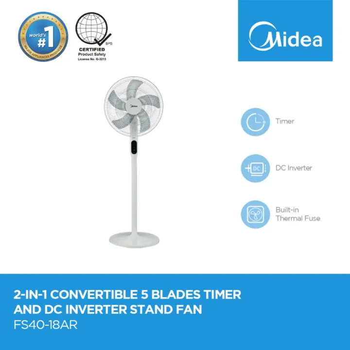 Midea 2 in 1 Convertible 5 Blades Timer and DC Inverter Stand Fan ...