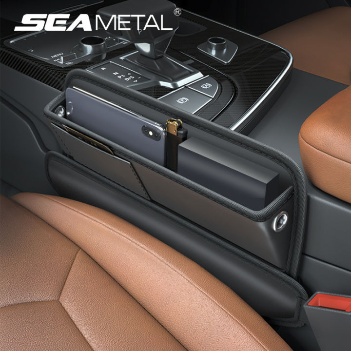 SEAMETAL Car Front Seat Gap Filler Storage Bag PU Leather Storage Box ...