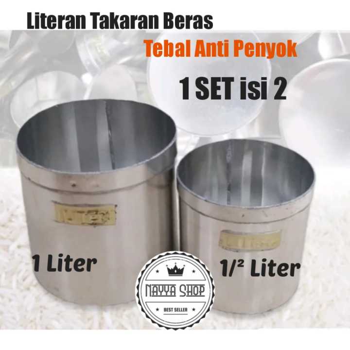 1 SET Takaran Timbangan Literan Beras Stainles Kapasitas 1 Liter Dan 1/ ...