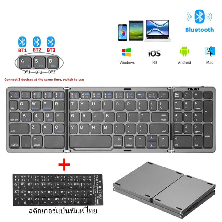 Thai Mini Three Folding Bluetooth Keyboard Mobile Phone Tablet Keyboard ...
