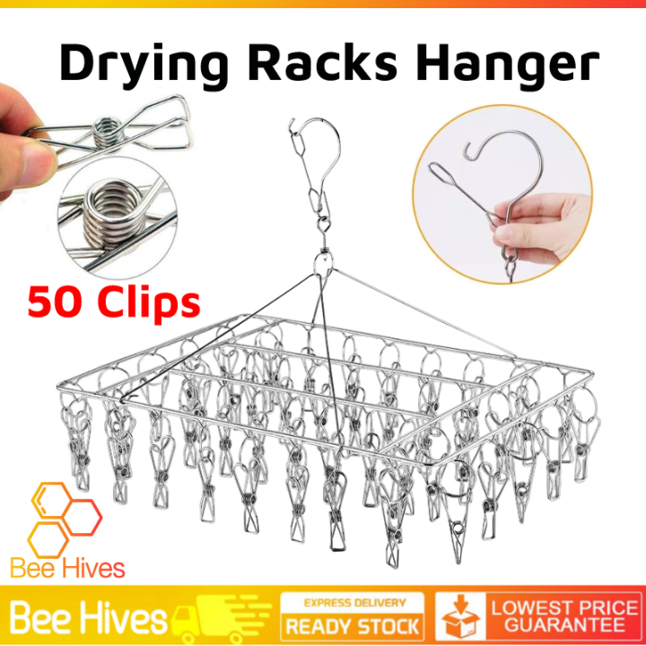 50 Clips Drying Rack Clothes Hanger Stainless Steel Multifunctional ...