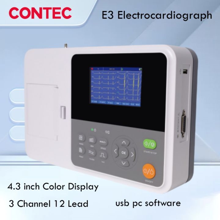 CONTEC E3 Digital ECG Monitor Electrocardiograph 3 Channel EKG Machine 12 Lead+Printer | Lazada
