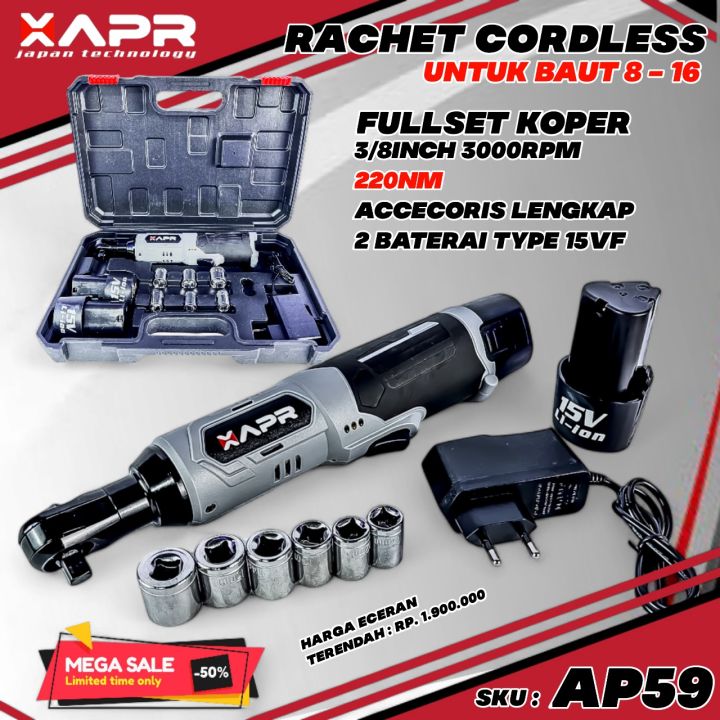 APR RACHET CORDLESS 3/8inch 220nm untuk baut 8 - 16 sangat nyaman ...