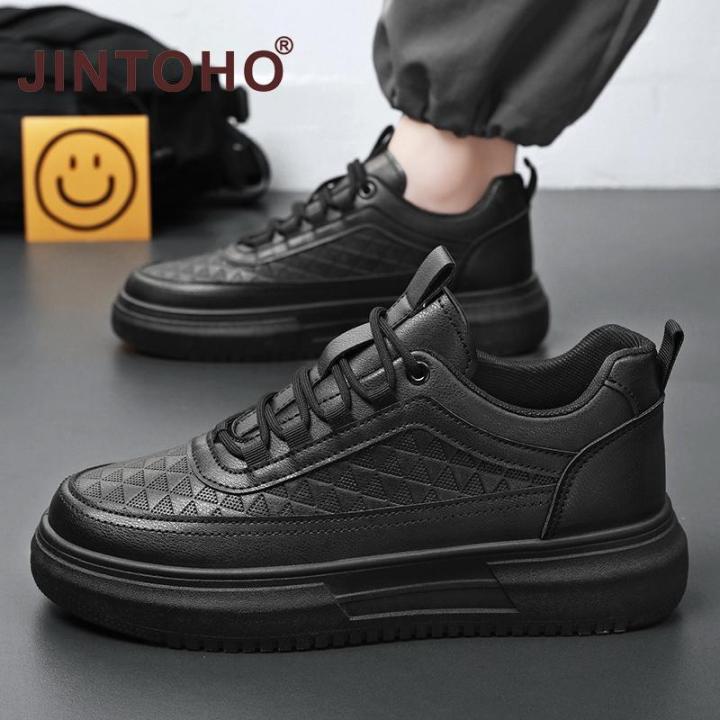 JINTOHO fashion men leather shoes casual black leather sneakers outdoor ...