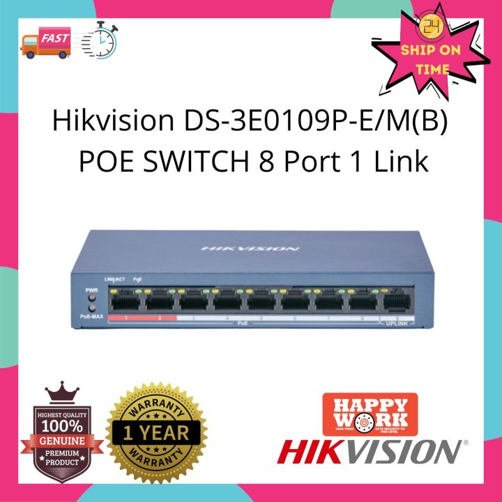 Hikvision DS-3E0109P-E(B) 8 Port 9FE Fast Ethernet Unmanaged POE Switch ...