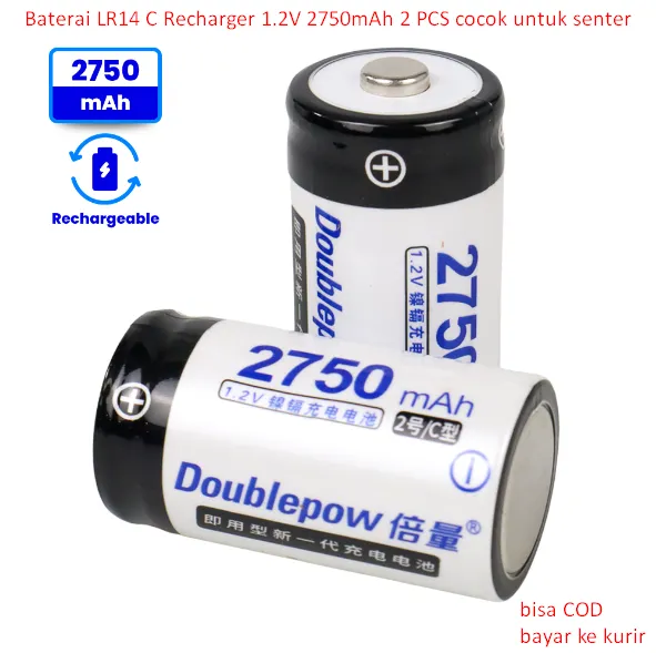 Baterai LR14 C Recharger 1.2V 2750mAh 2 PCS cocok untuk senter | Lazada ...