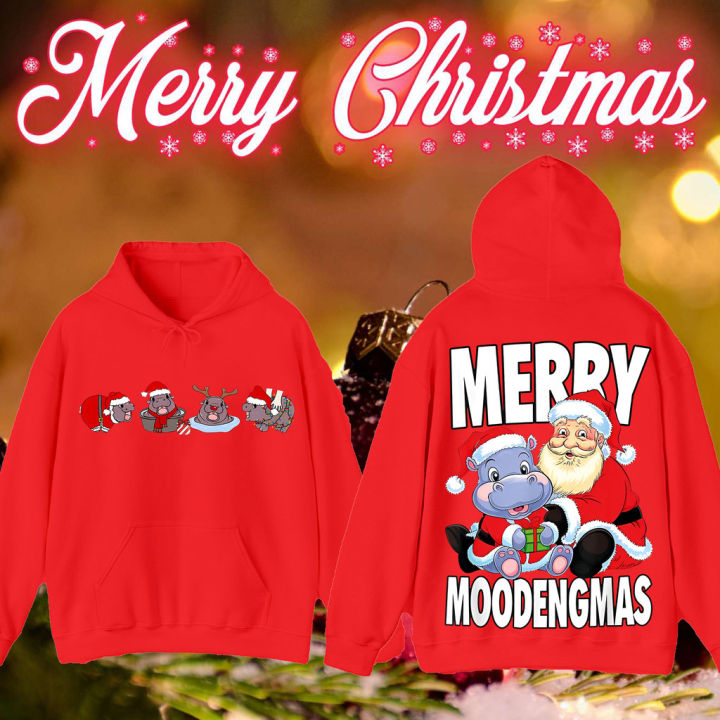 Moodeng Christmas hoodie ขาวดำ แดง 3 สี คริสต์มาสแขนยาว Unisex M-3XL ...
