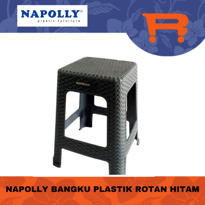 NAPOLLY: BANGKU PLASTIK/ BANGKU BASO TINGGI MOTIF ROTAN (HITAM ...