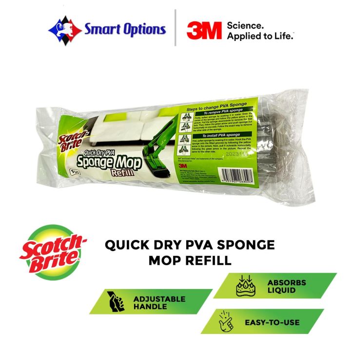 3M SCOTCH-BRITE SPONGE MOP REFILL QUICK DRY PVA SQUEEZE SPONGE REFILL ...