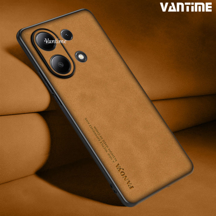 Vantime for Xiaomi Redmi Note 13 4G PU Leather Case Lens Cover Matte Slim Back Shockproof Casing ...