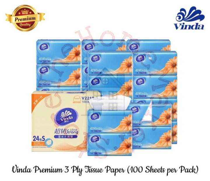 VINDA 3 Ply Premium Grade Tissue Paper (100 Sheets per Pack) Virgin ...
