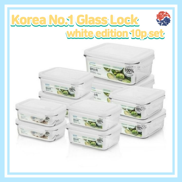 Korea No.1 Glass Lock White Edition 10p set/heat-resistant container/Glass Lock gift set/Glass ...