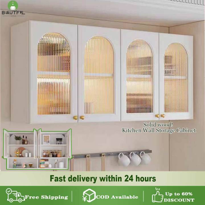 【Solid Wood】Kitchen Wall Cabinets Bathroom Wall-Mounted Storage ...