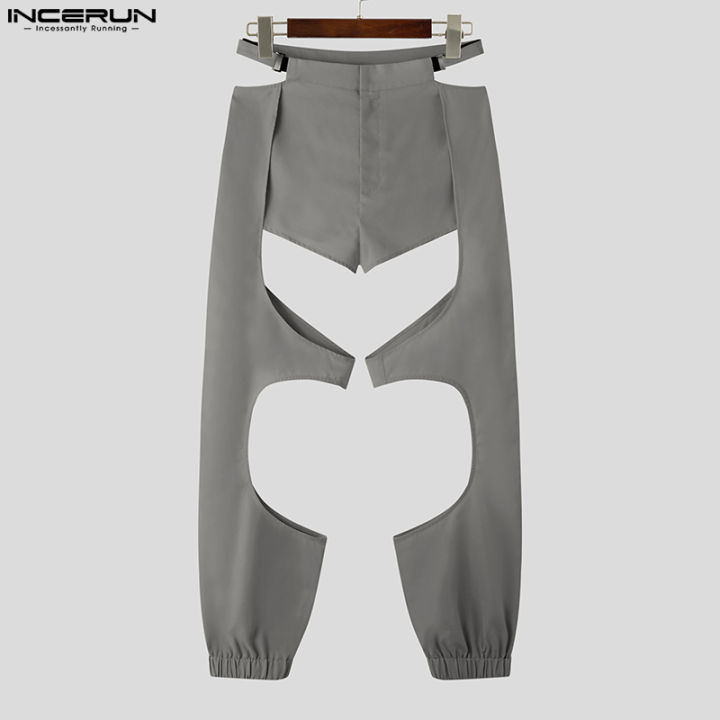 [เคลียร์สต๊อกขาย] INCERUN กางเกงขายาวฉลุลายสำหรับผู้ชาย2ชิ้นเสื้อผ้า ...