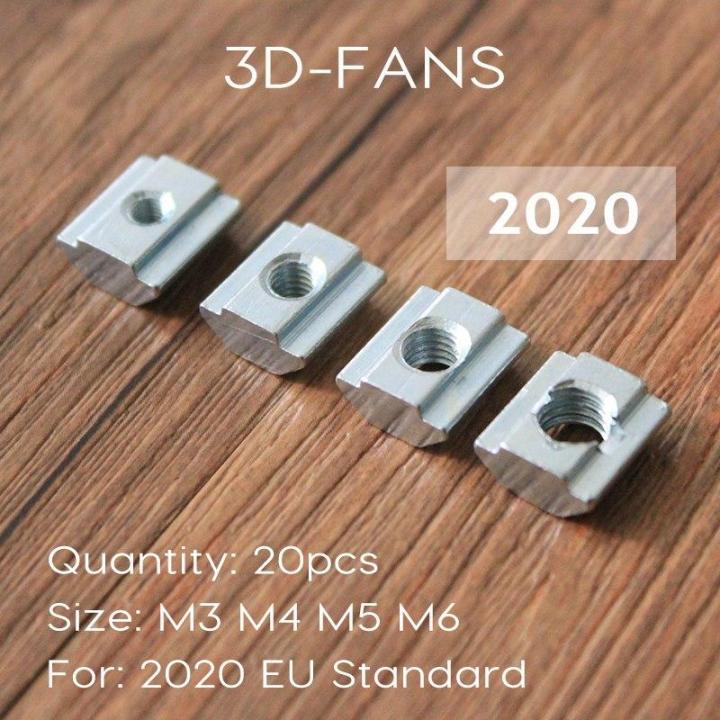 20Pcs T Sliding Nut Block Square Nuts M3 M4 M5 M6 For 2020 Aluminum Profile Slot Zinc Coated ...