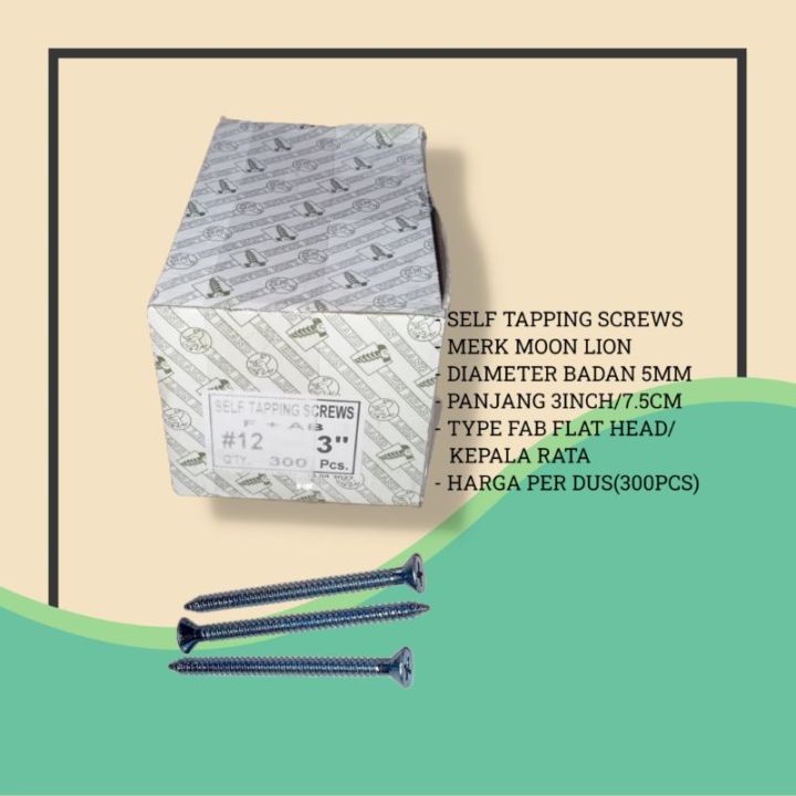 SELF TAPPING SCREWS SEKRUP TAPPING FAB KEPALA RATA (+) 12x3" 12 x 3 ...