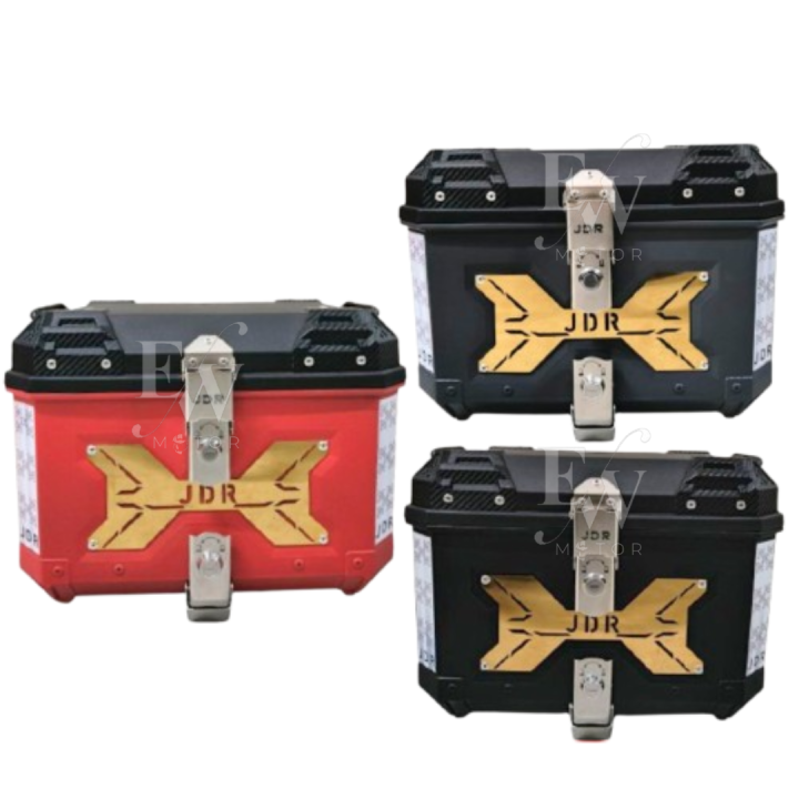JDR MOTORCYCLE TOP BOX HARD PLASTIC -4 DOUBLE LOCK 45L WITH METAL BASE ...