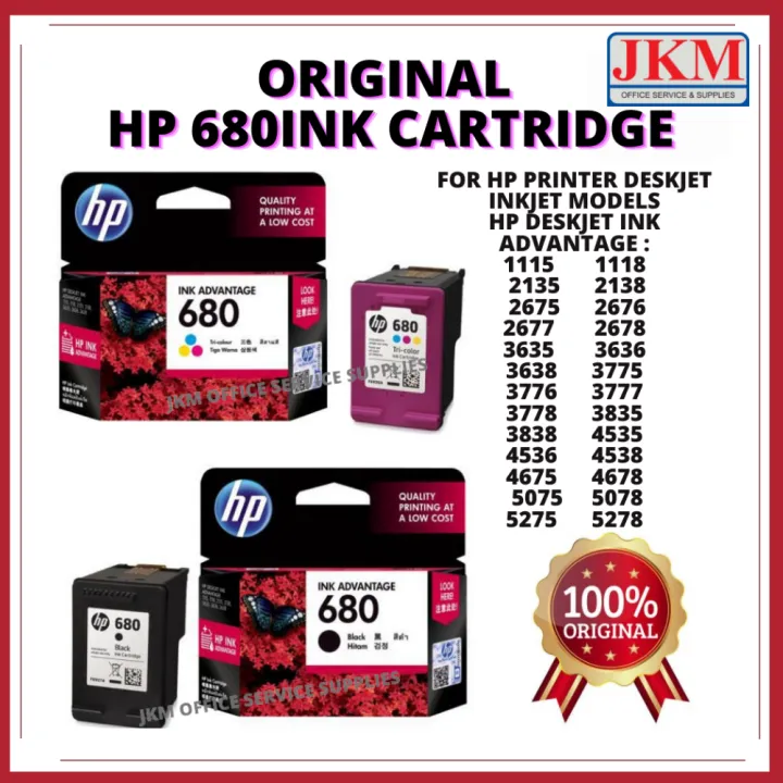 Original HP 680 INK COLOR DAKWAT WARNA PENCETAK PRINTER HP INK ...