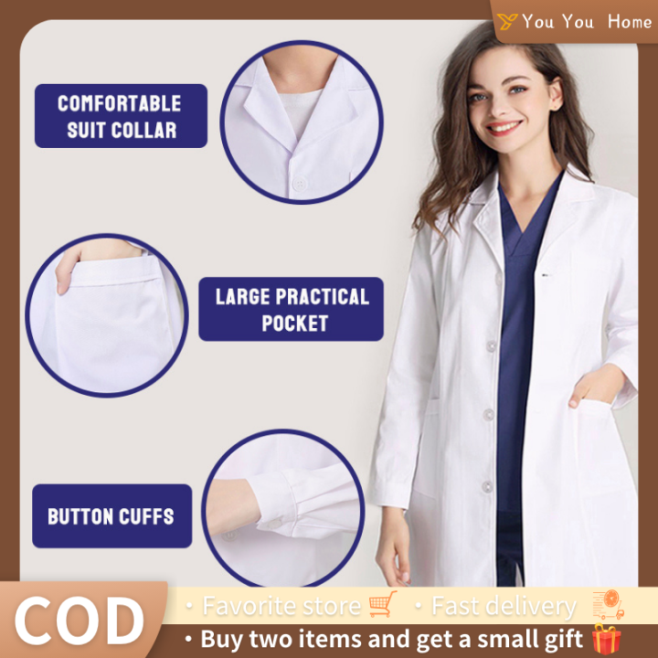 【Ready stock】Lab Coat Doctor Coat White Coat laboratory gown lab gown ...