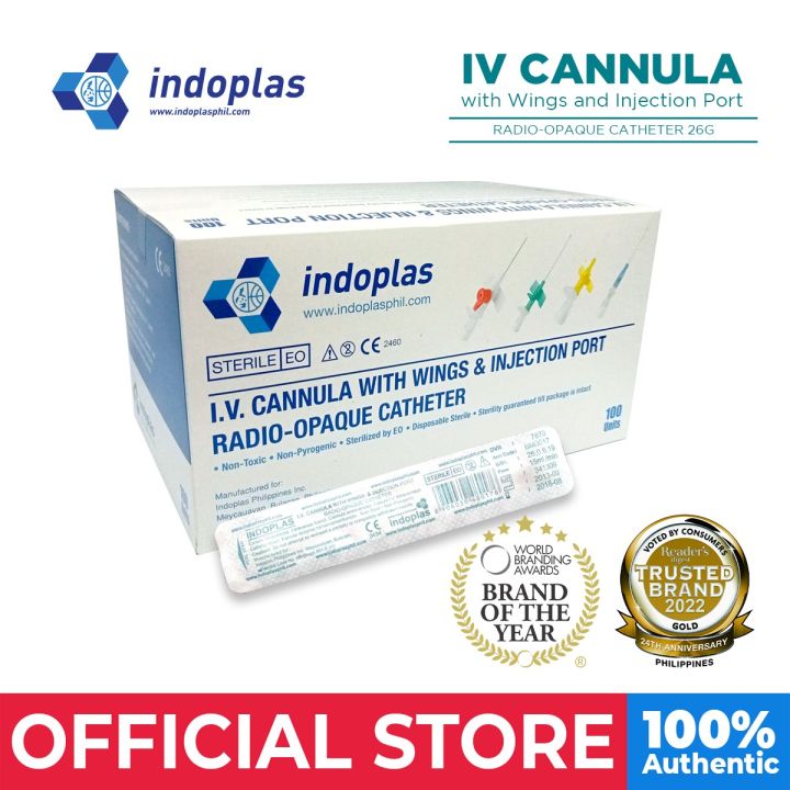 Indoplas 26G IV Cannula with Wings and Injection Port Box of 100 ...
