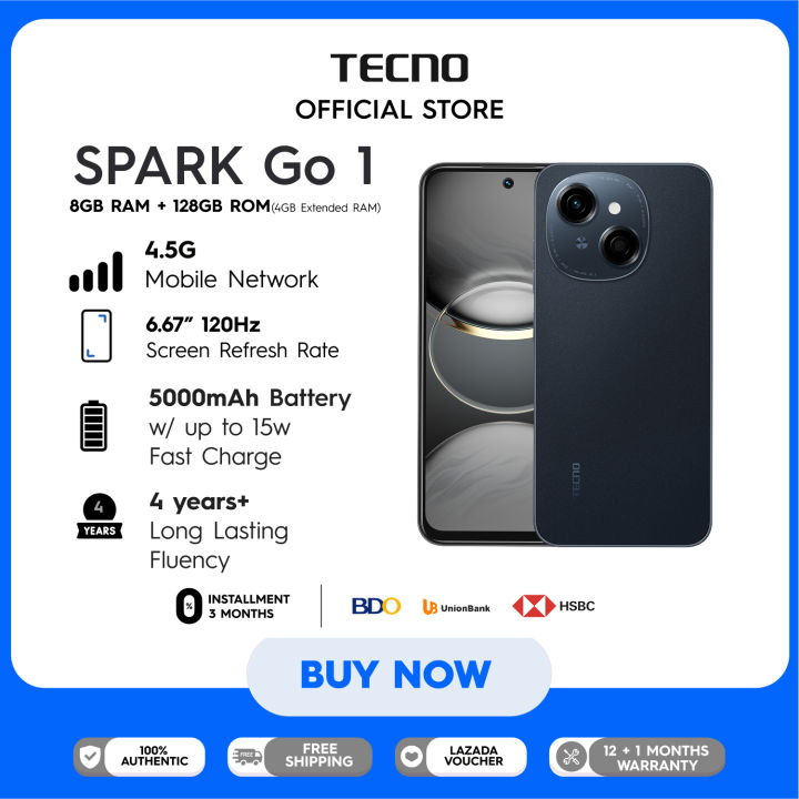 TECNO SPARK Go 1 4GB RAM + 128GB ROM - 4GB Extended RAM Unisoc T615 Processor 15W Fast Charging ...
