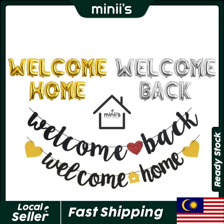 Miniis Glitter Welcome Back Banner Flag Decoration Bunting Sweet Home ...