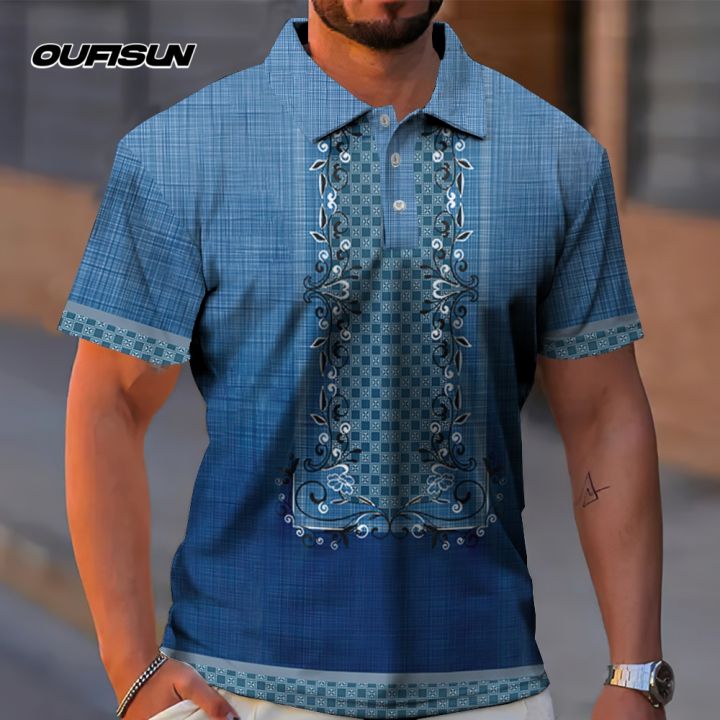 Men's POLO Shirt Retro Bohemian Style Oversize Barong POLO Shirt for ...