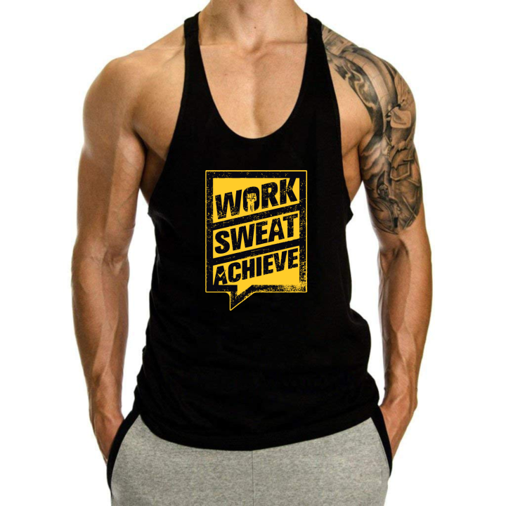 GYM MENS FITNESS RACERBACK TANK TOP with PRINT - COTTON - Gym Muscle ...