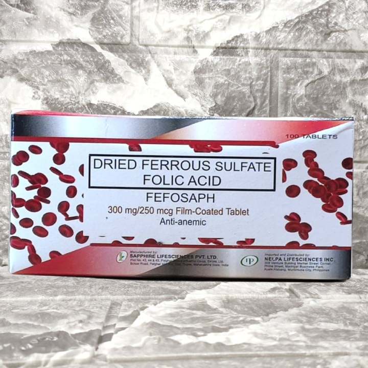FEFOSAPH Dried Ferrous Sulfate + Folic Acid 100 Tablets | Lazada PH