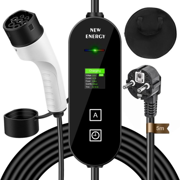 NEWENERGY EV Charger Mobil Listrik EV LCD Color 16A 3.5kW Eu to Type 2 ...