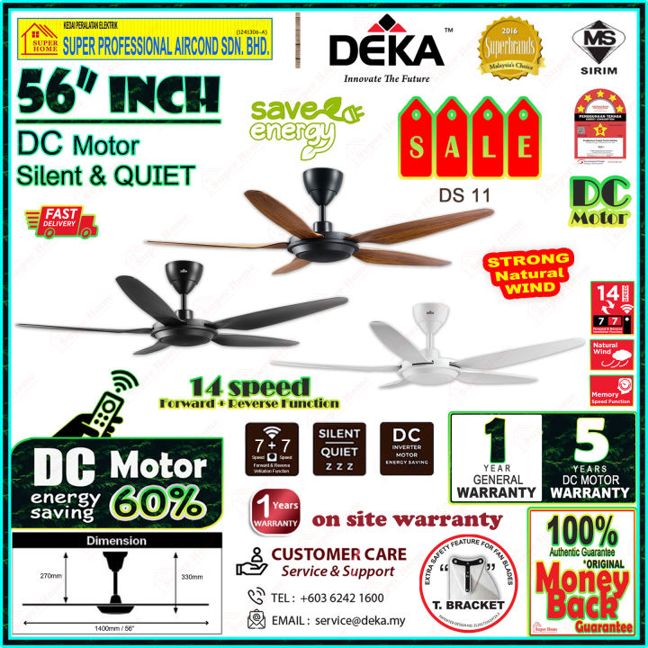 Deka DS11 Remote Control Ceiling Fan 56 inch DC Motor 5 Blades Remote ...