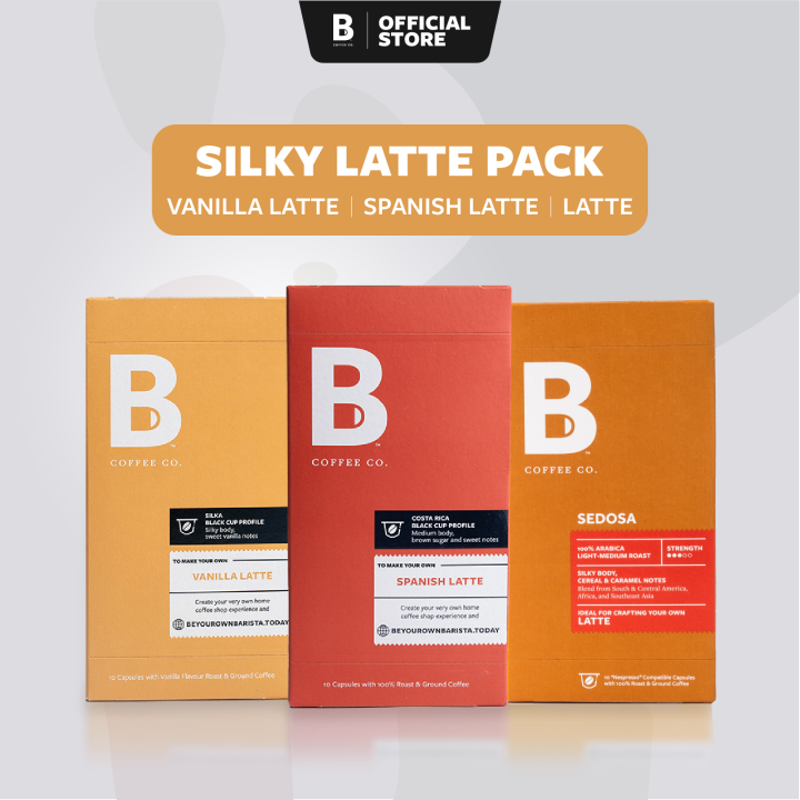 B Coffee Co. Silky Latte Bundle Pack - 3 Packs of Nespresso Compatible Coffee 10 Pods/ Pack ...