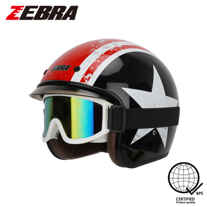 zebra Retro helmet 603 CAPTAIN BLACK Motorcycle half face helmet whit ...