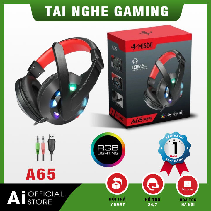 Tai nghe Misde A65 - Tích hợp LED RGB(có thể tắt) - Kèm mic - Kết nối ...
