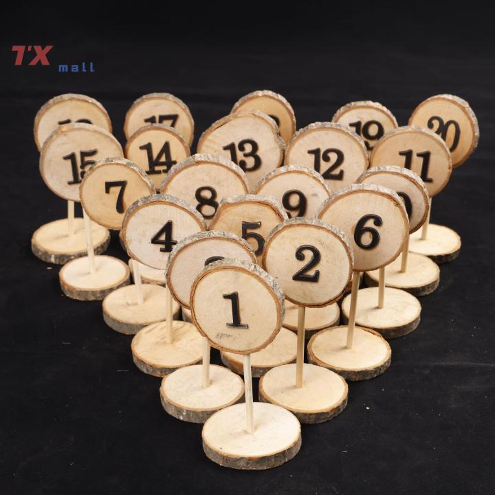 【TX】 1-30 Rustic Wood Table Numbers Slices Stick Stand Base Seat Cards ...