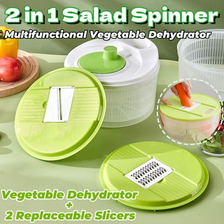 Manual 2 in 1 Multifunctional Salad Spinner Vegetable Fruit Dryer with ...
