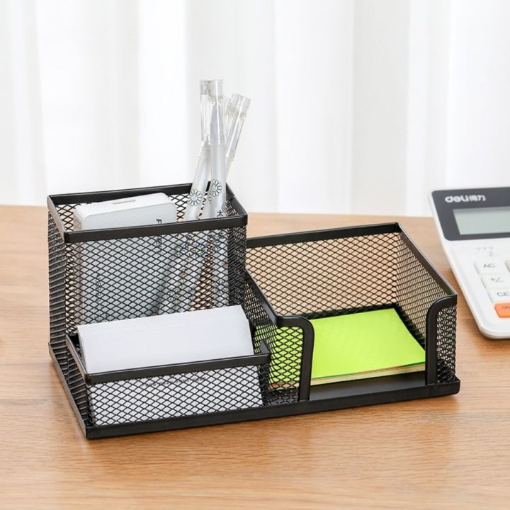 WAPKTY 2/3 Grids Pen Holder Metal Mesh Black Pen Holder Durable Desk ...
