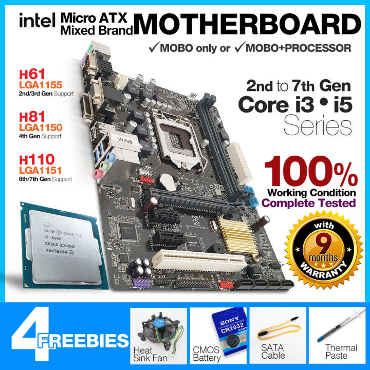 Motherboard/Processor Intel Core i Series 2nd 3rd 4th 6th 7th gen / LGA H61 H81 H110 [Solo ...