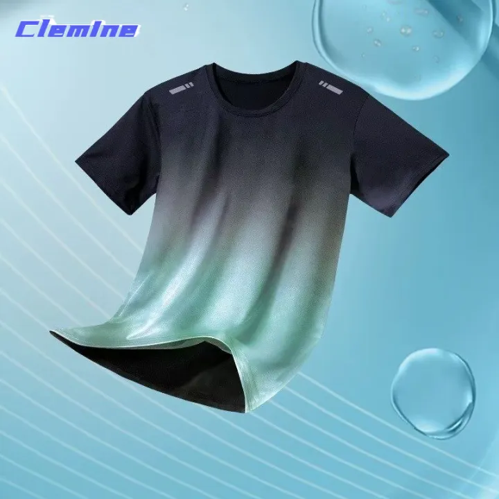 Clemine กีฬาผู้ชายแขนสั้น,ลำลองวิ่งออกกำลังกายผ้าไหมน้ำแข็งระบายอากาศ ...