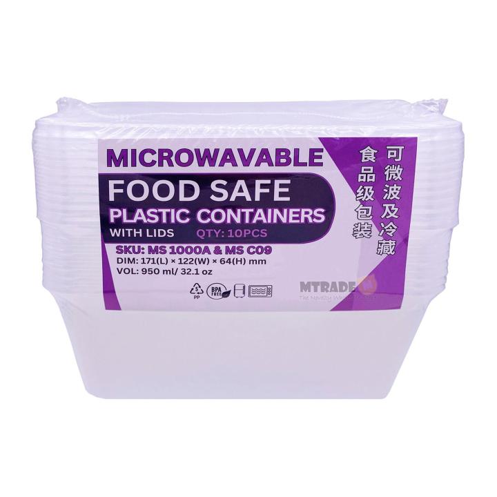 MTRADE Disposable Rectangular Plastic Food Container With Lid 10 Set ...