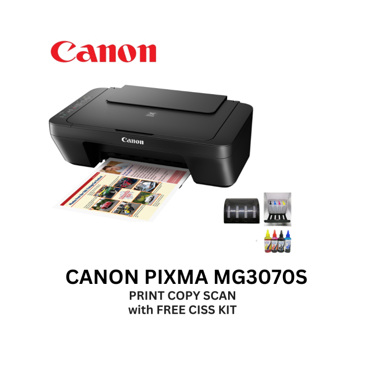 Canon PIxma MG3070s Inkjet Printer, Wireless, Black with FREE CISS KIT ...