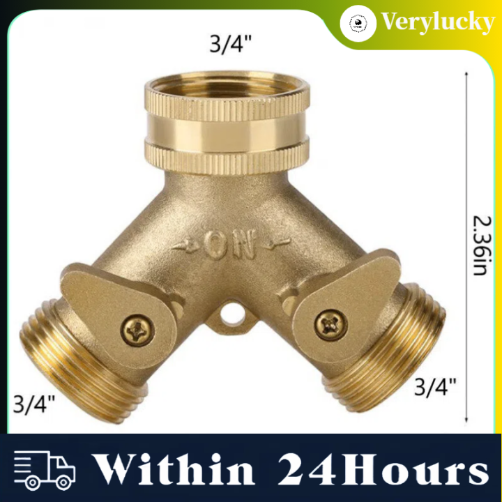 Heavy Duty Brass 2 Way Garden Tap Splitter Y Hose Splitter 3/4 Tap Hose ...