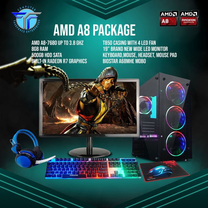 GAMING COMPUTER PACKAGE | AMD A8 - 7680 | 8GB RAM 500GB HDD | KEYTECH T850 CASE | 19" LCD ...