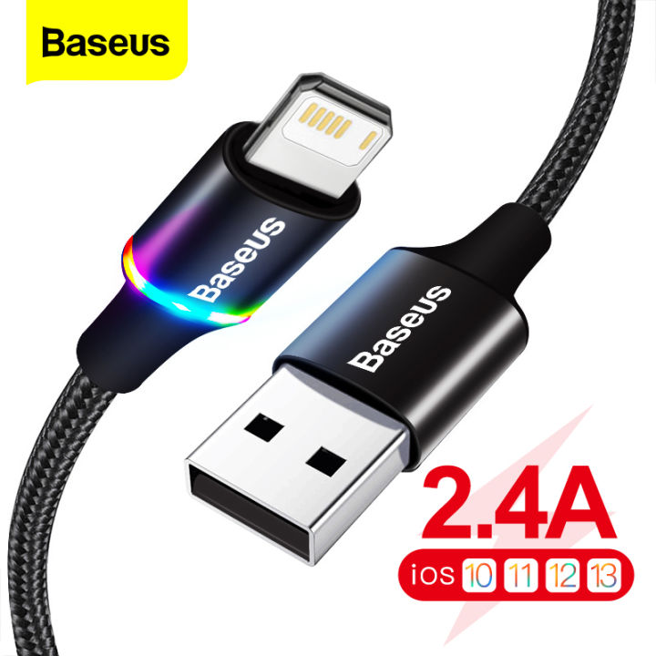 สายชาร์ทไอโฟน BASEUS LED Lightning สาย USB Fast สายชาร์จข้อมูลสำหรับ ...