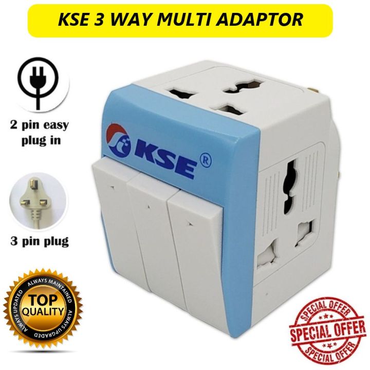 READY STOCK KSE 3 Way 13A Multi Universal Plug Socket Adaptor with ...